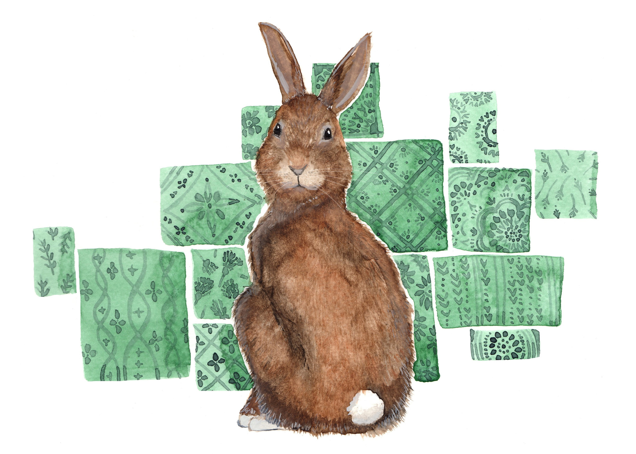 Rabbit & Fern, Greeting Card - Stitch by Stitch