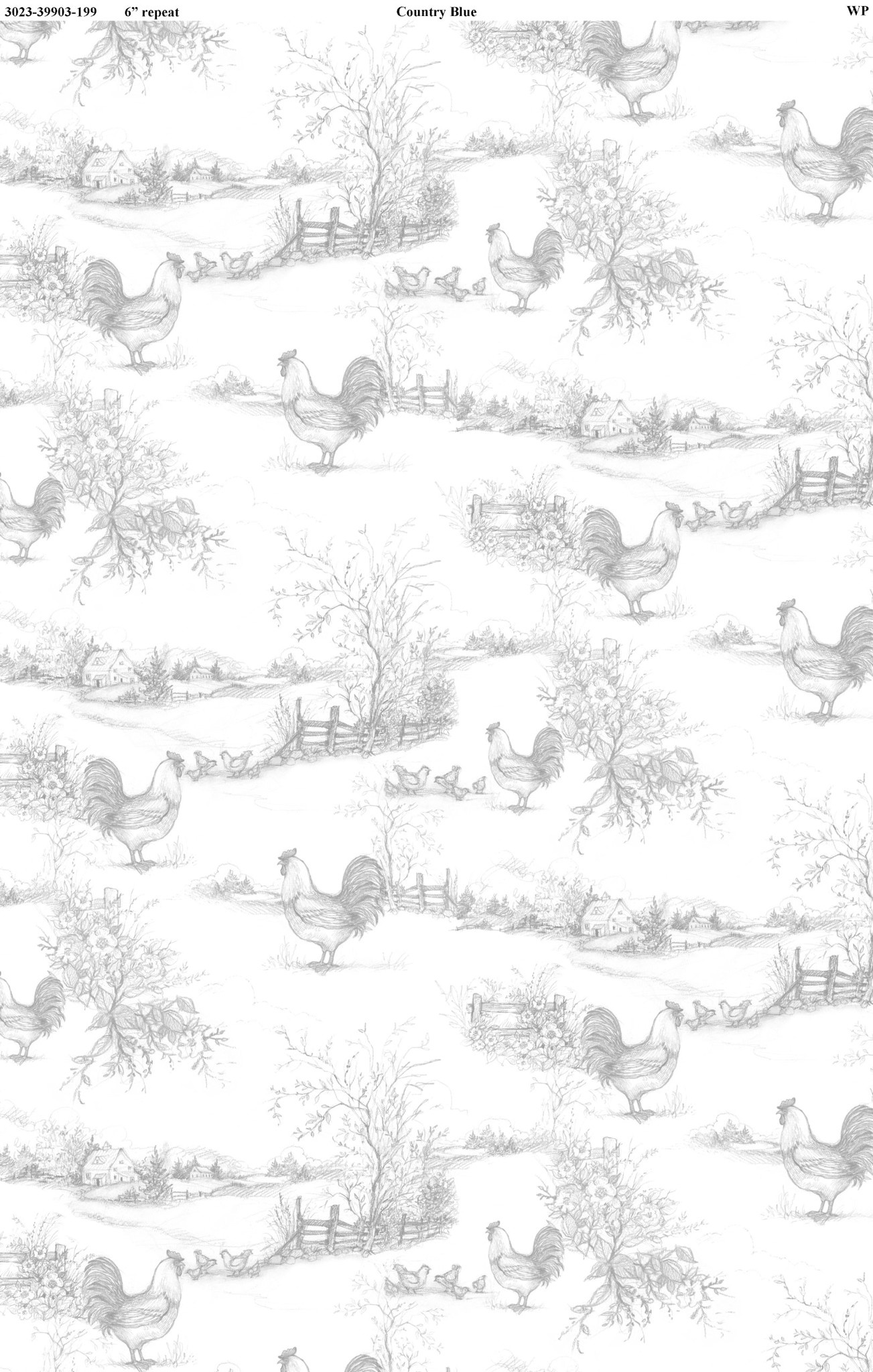 Wilmington Prints Country Blue, Rooster Toile, White and Grey, $0.25/cm ...