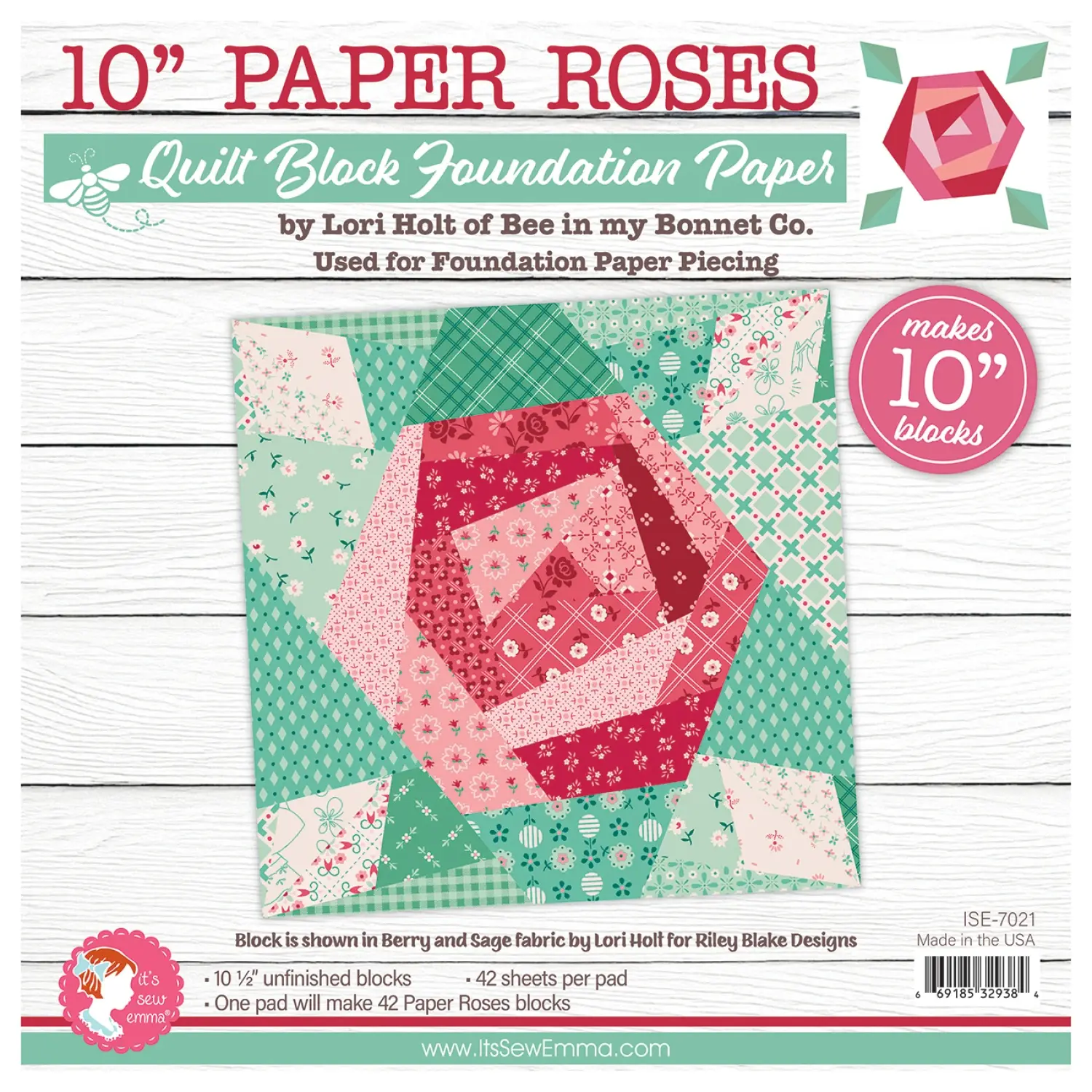 Paper Roses Quilt Block Foundation Paper Piecing Pad, 42 blocks, 10in ...