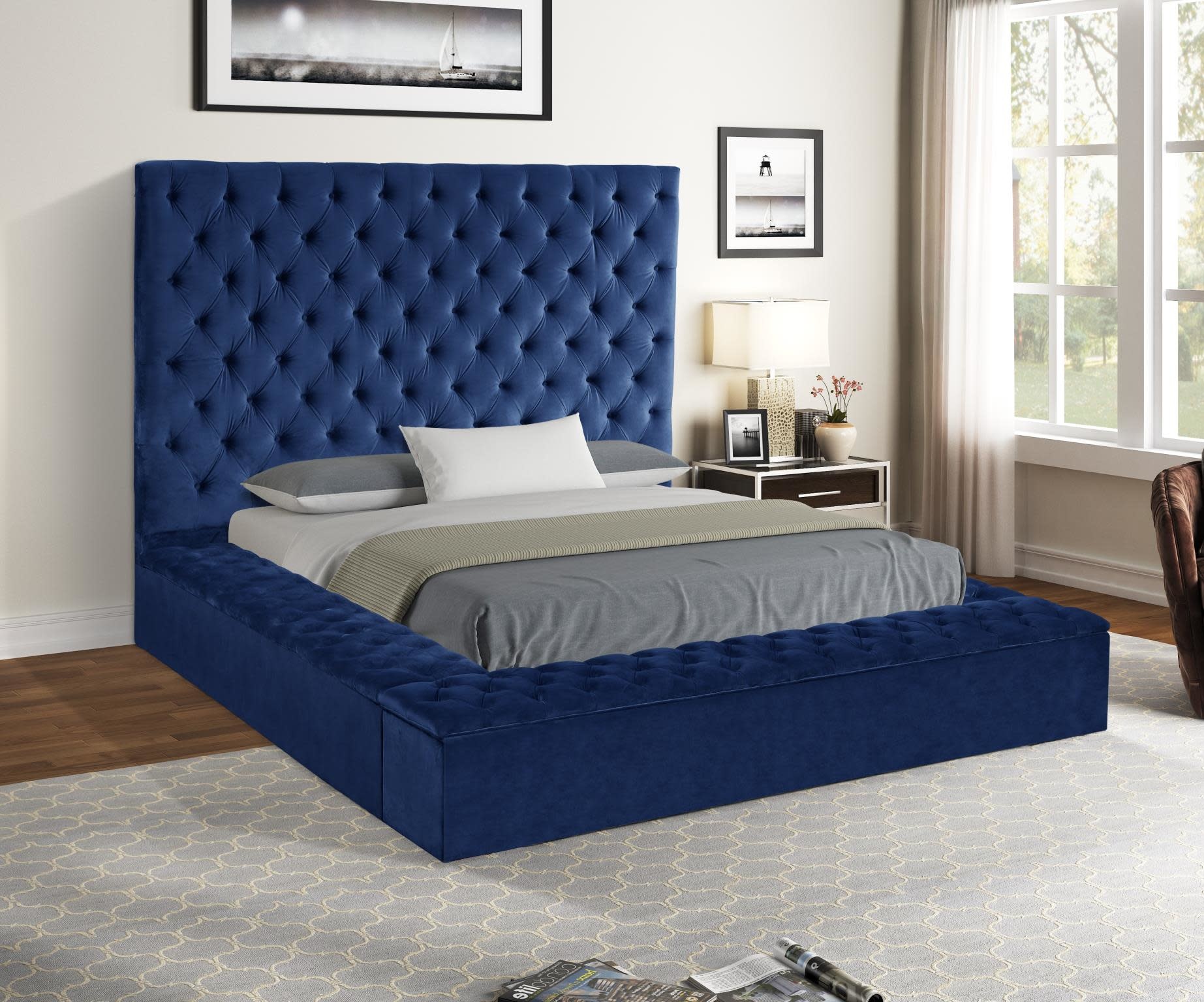 Blue queen platform bed store