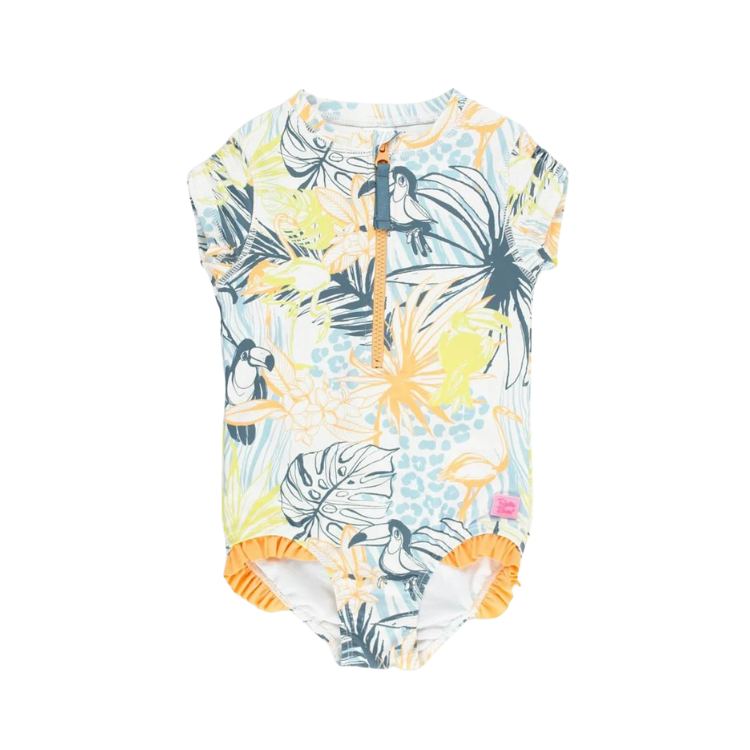 Rufflebutts Birds of Paradise One Piece Rash Guard - Rock Outdoors