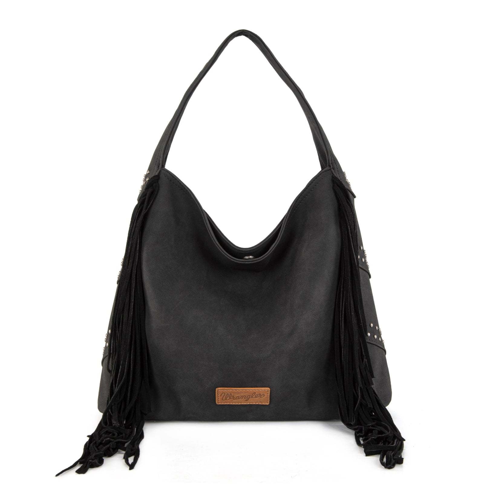WG244-9182BK - Black - Wrangler Fringe Studded Hobo Bag - The Handbag Store