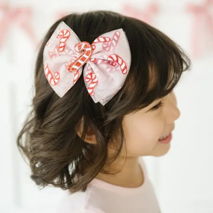Sweet Wink- Candy Cane Confetti Christmas Tulle Bow Clip - Freckles ...