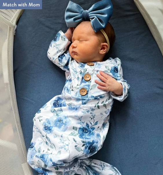 Caden Lane- Bailey's Blue Floral Newborn Gown & Hat Set - Freckles ...