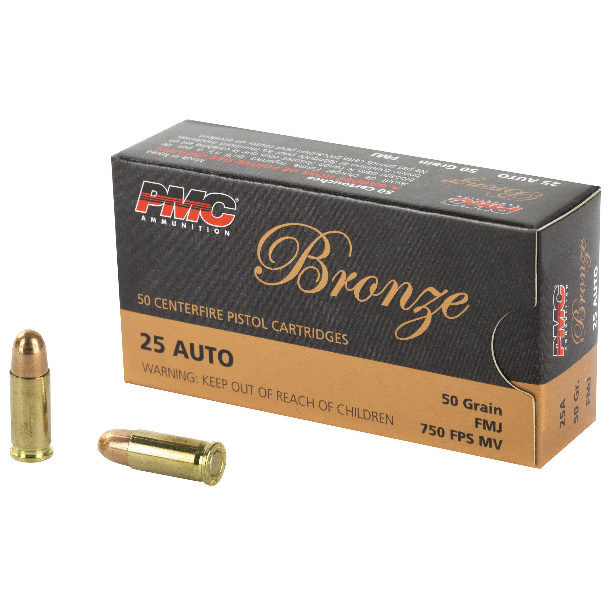 PMC Bronze .25 ACP 50gr FMJ, 50 Rounds - The Gun Shoppe of Sarasota