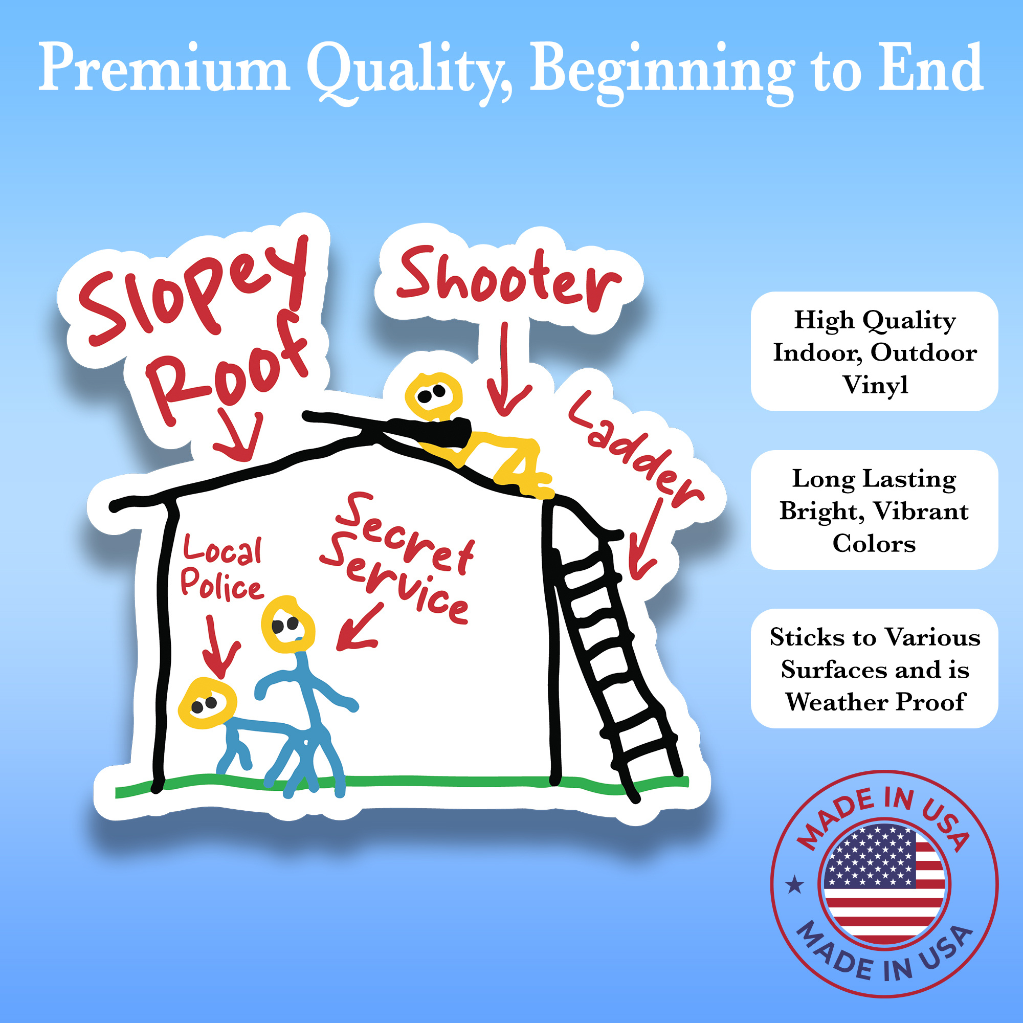 Shooter on a Slopey Roof Funny Secret Service Sticker - The Gun Shoppe ...