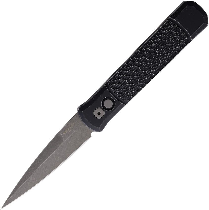 Pro-Tech Godfather Automatic Knife – 4" Acid Wash Blade, Black Jigged ...