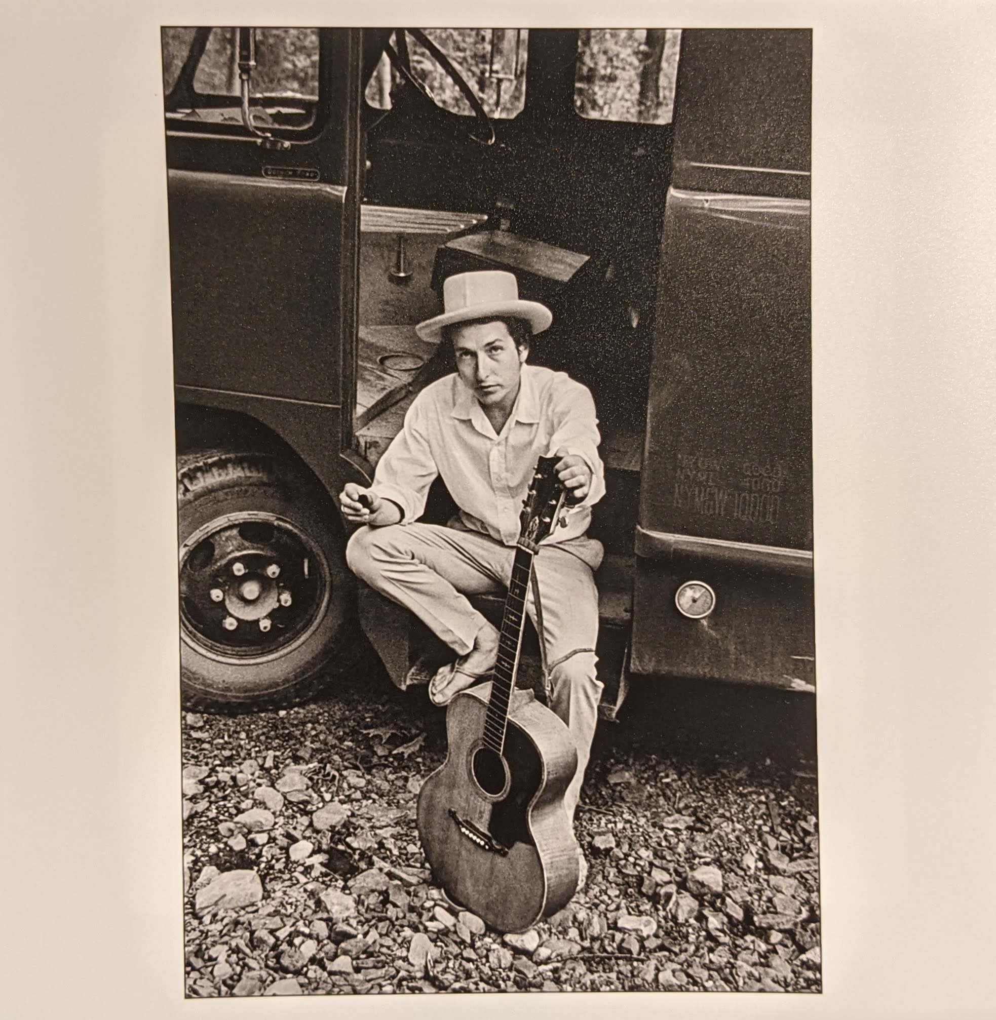 Bob Dylan, sitting on his equipment truck, Woodstock, New York, USA ...