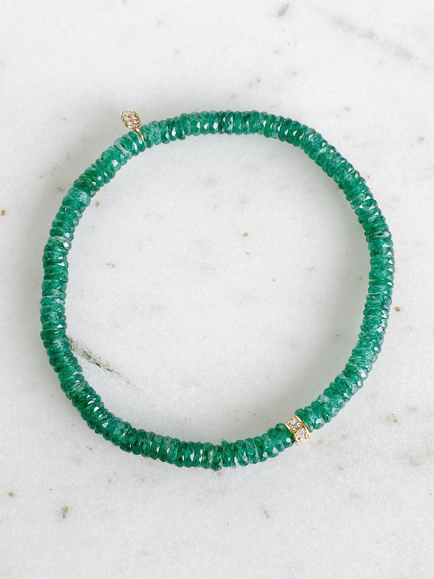 Small Green Aventurine with Diamond Rondelle Bracelet - Kiki