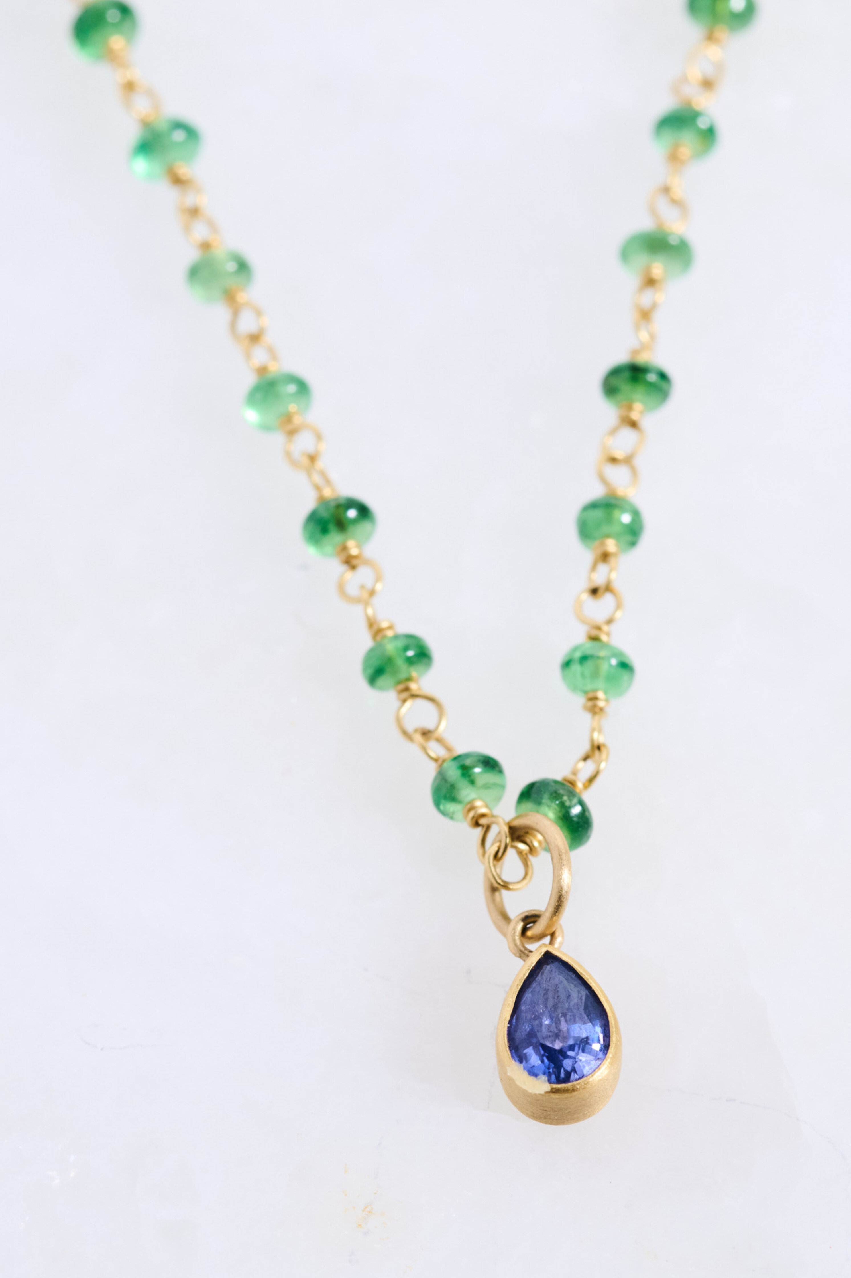 Spun Sugar Necklace - Cabochon Tsavorite/Purple Sapphire - Kiki