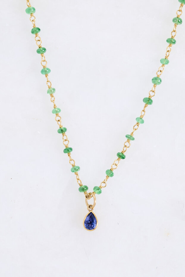 Spun Sugar Necklace - Cabochon Tsavorite/Purple Sapphire - Kiki