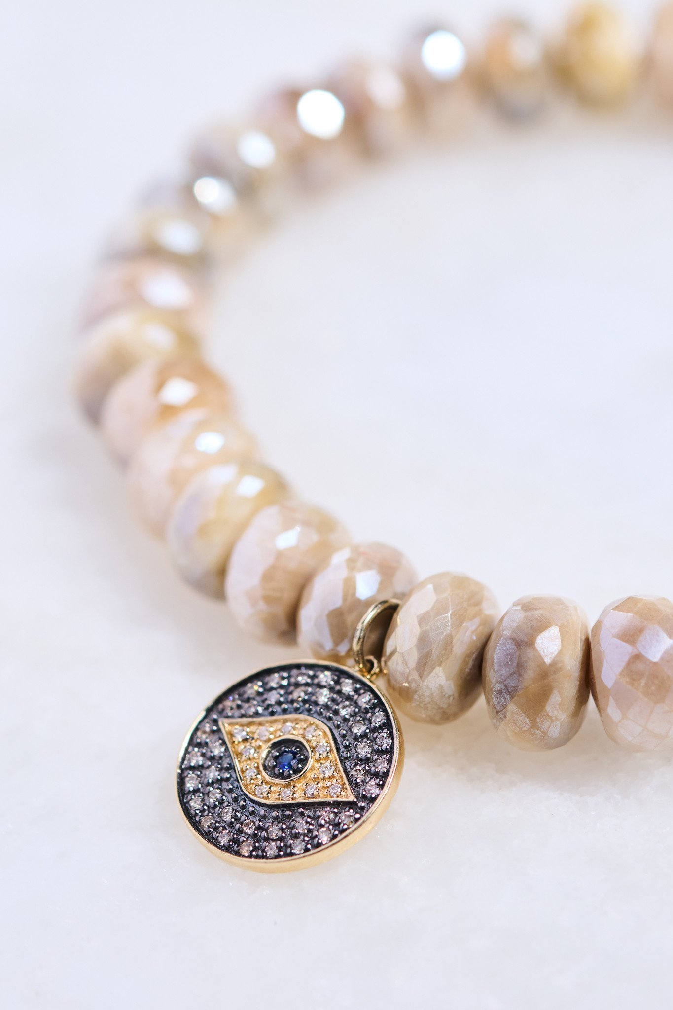 Eye Disc Medallion on Golden Moonstone Bracelet - Kiki