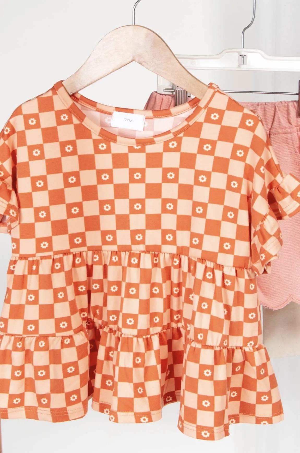 Girls Flower Checker Ruffle Top - 509 Broadway