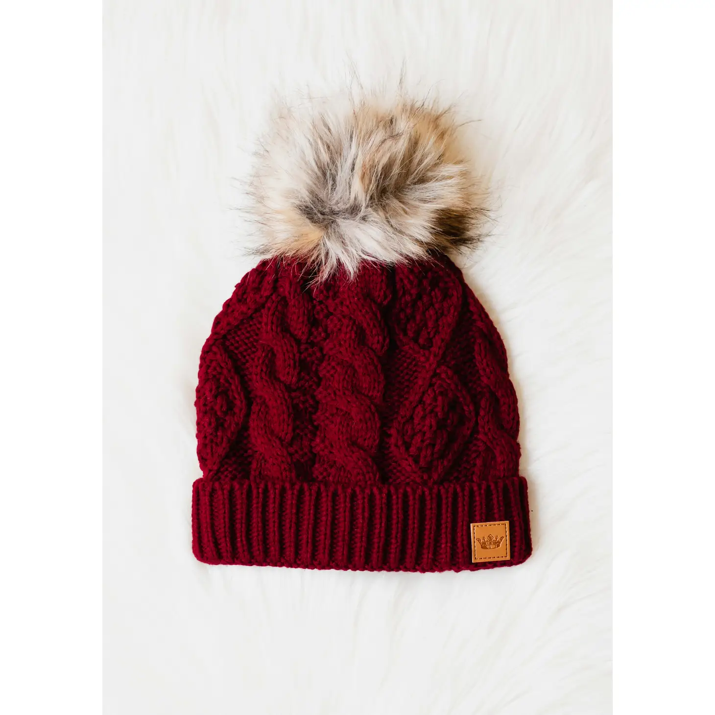 Burgundy Cable Knit Pom Hat - 509 Broadway