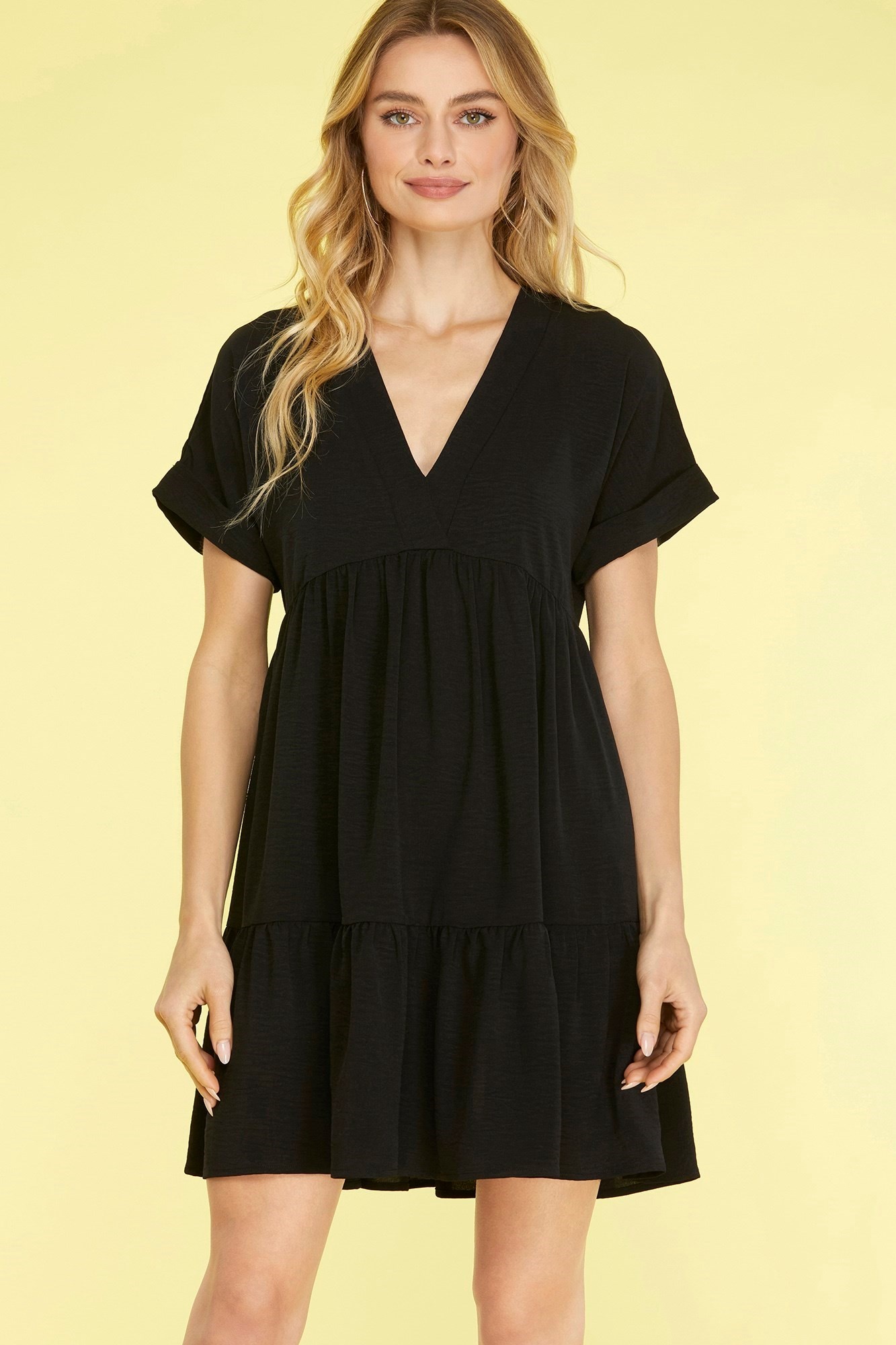 Drop Shoulder Sleeve V-Neck Dress - 509 Broadway