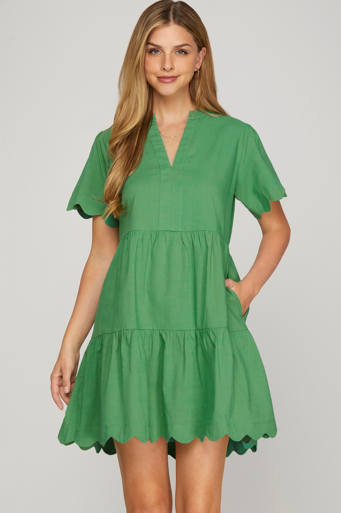 Short Sleeve Scallop Dress - 509 Broadway