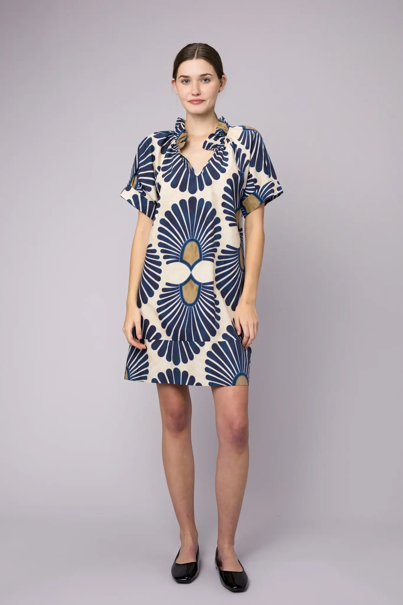 Sofia Collections Tabitha Dress - Indigo Frond Italian Poplin Midi - Abraham's