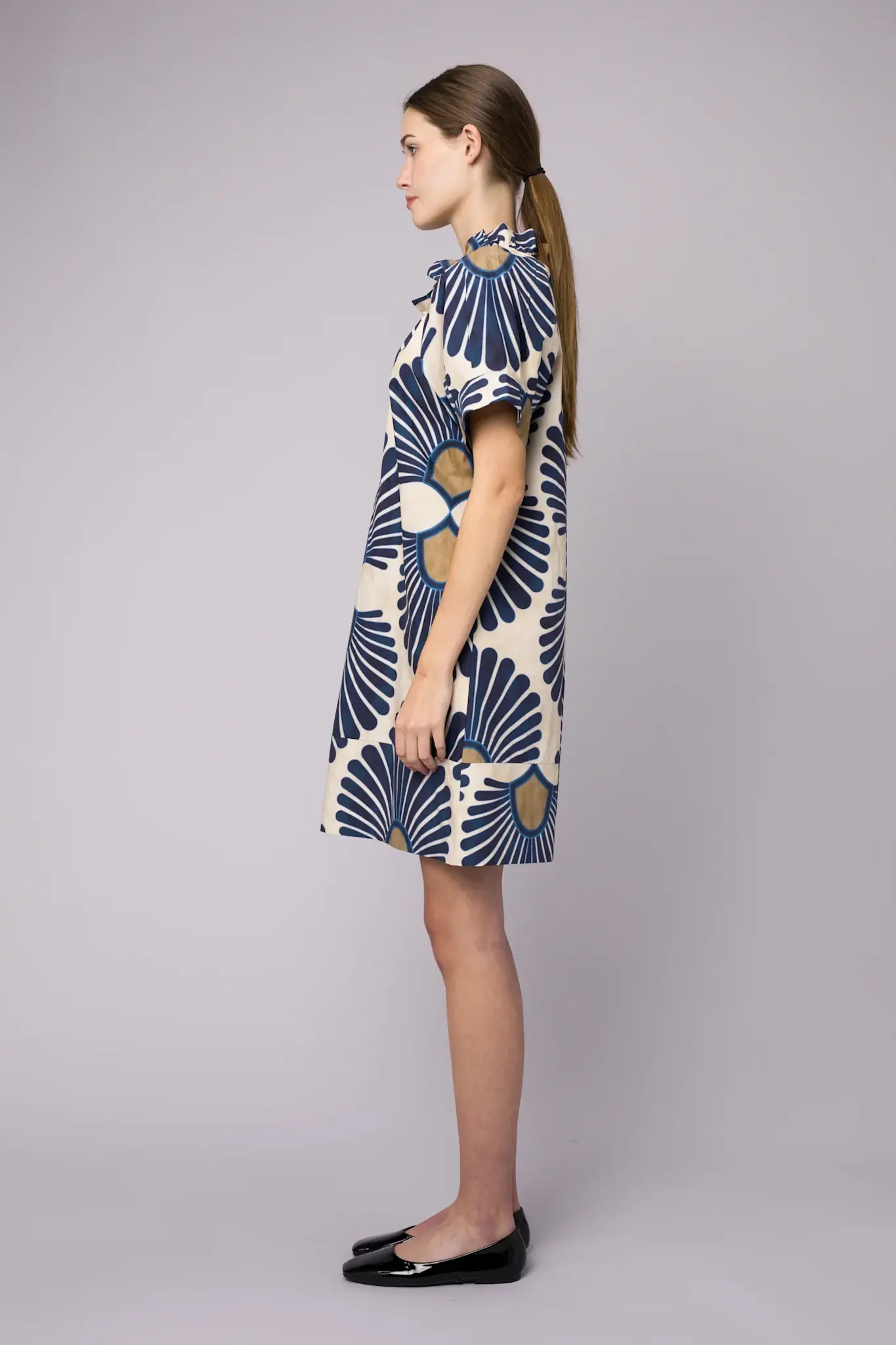 Sofia Collections Tabitha Dress - Indigo Frond Italian Poplin Midi - Abraham's