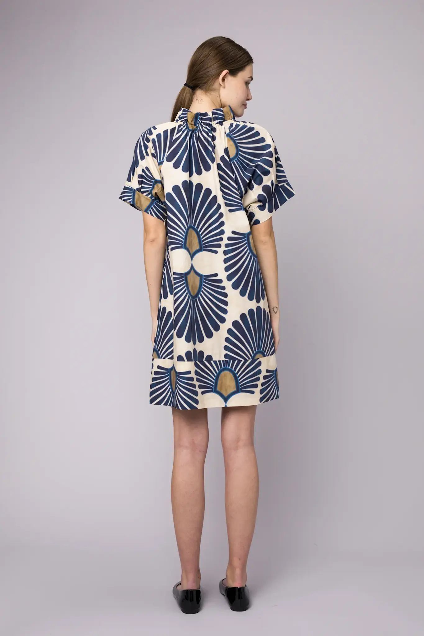 Sofia Collections Tabitha Dress - Indigo Frond Italian Poplin Midi - Abraham's