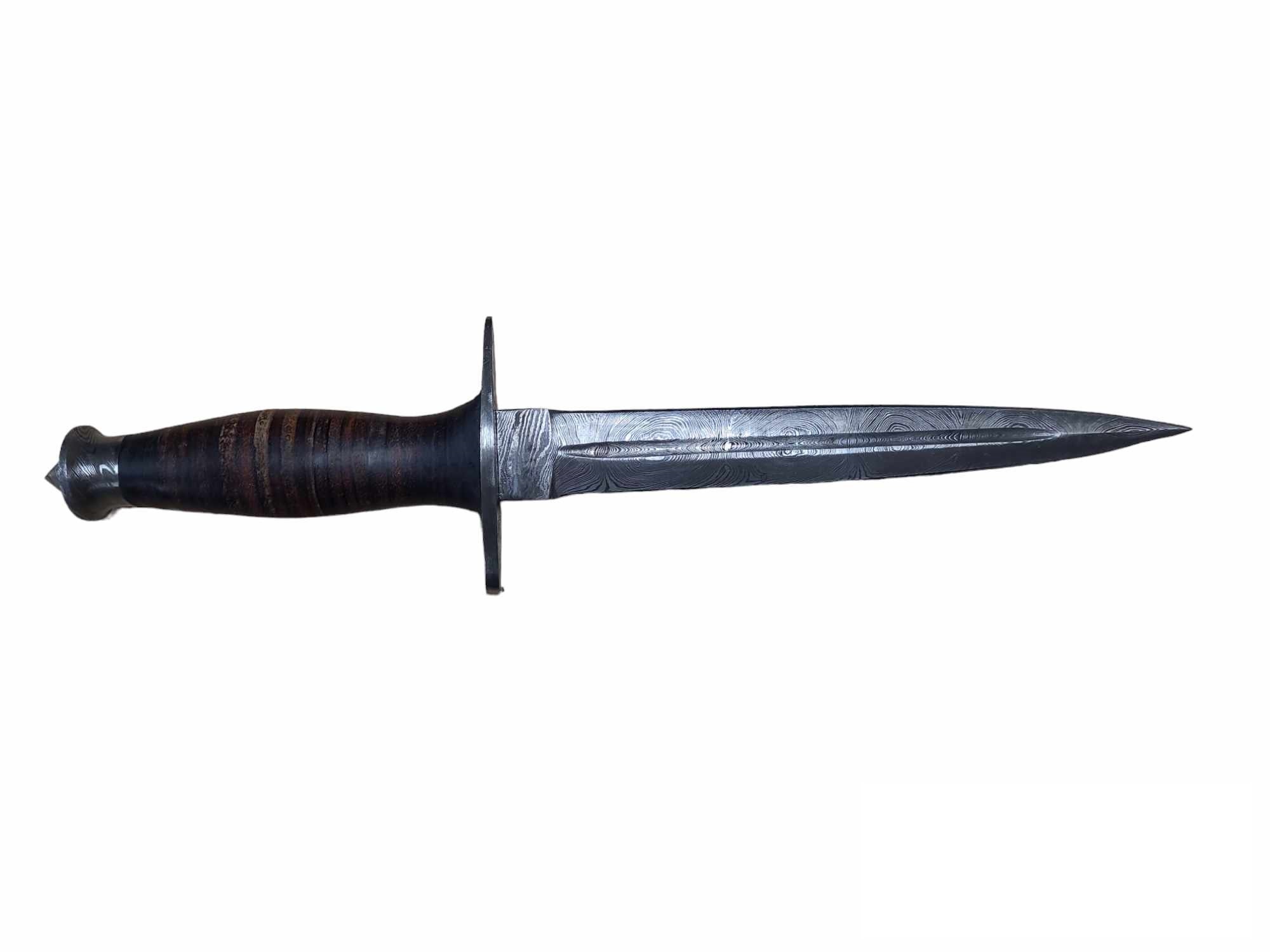 Damascus Steel Dagger with Leather Handle - SMPR Tactique Plein-Air