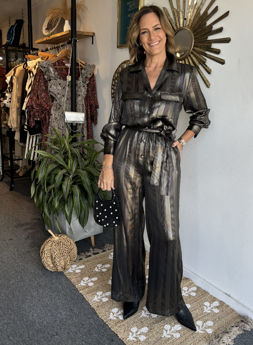Wide Leg Metallic Jumpsuit - Passo Boutique