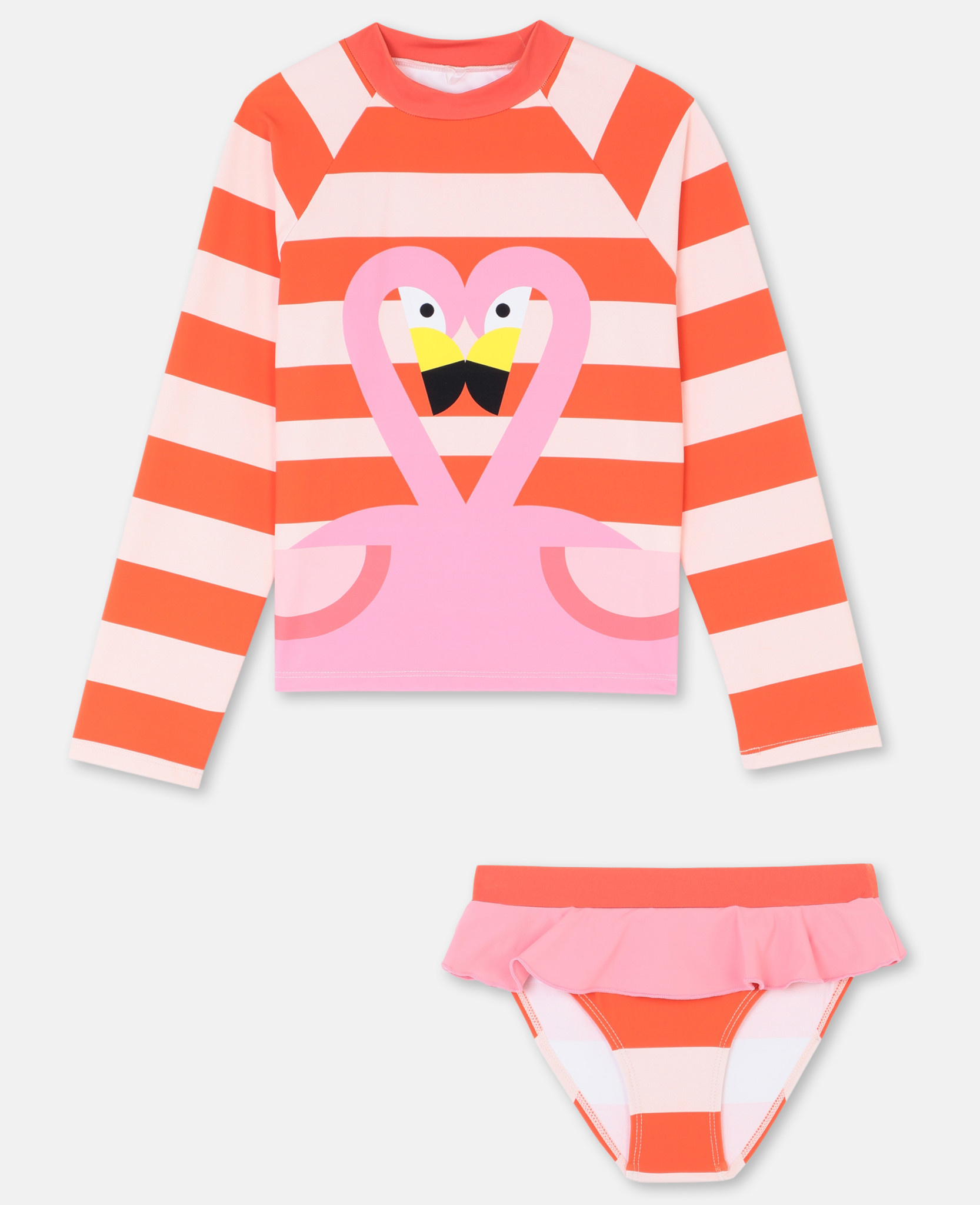 KID GIRL STRIPED RASHGUARD SET WITH FLAMINGO - MODAKIDS