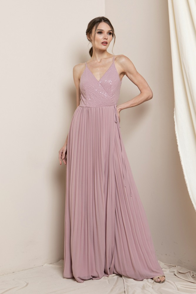 Sequoia Sequin Wrap Dress in Dusty Rose - Adorn Boutique