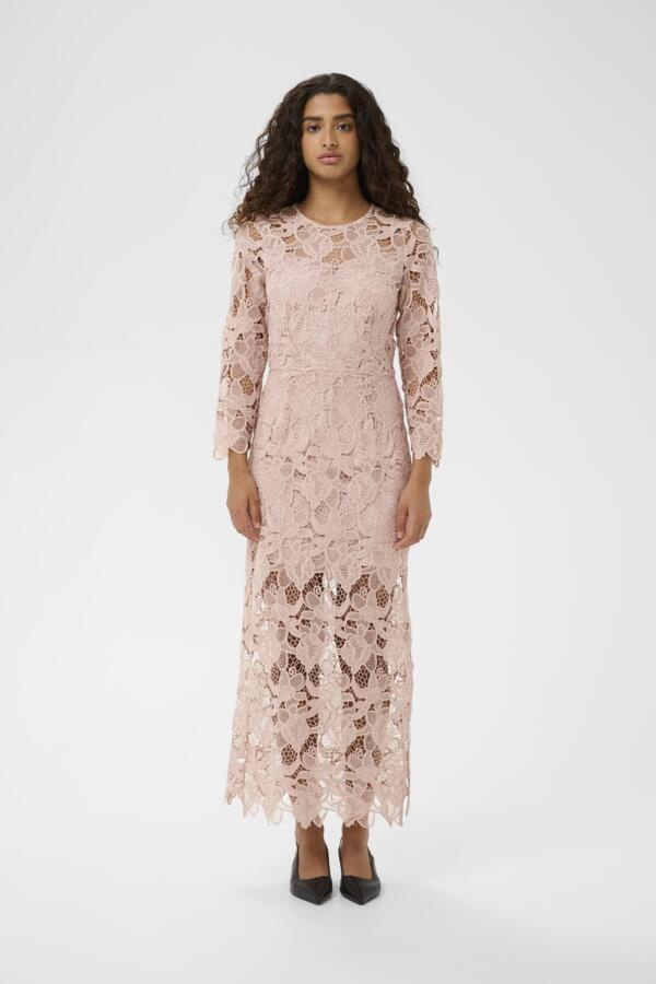 Aimee Long Lace Dress in Blush Pink - Adorn Boutique