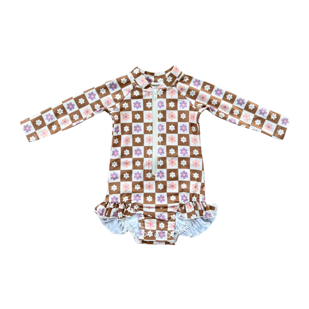 GIRL'S ONE-PIECE RUFFLE RASH GUARD SWIMSUIT - Beyond The Rainbow