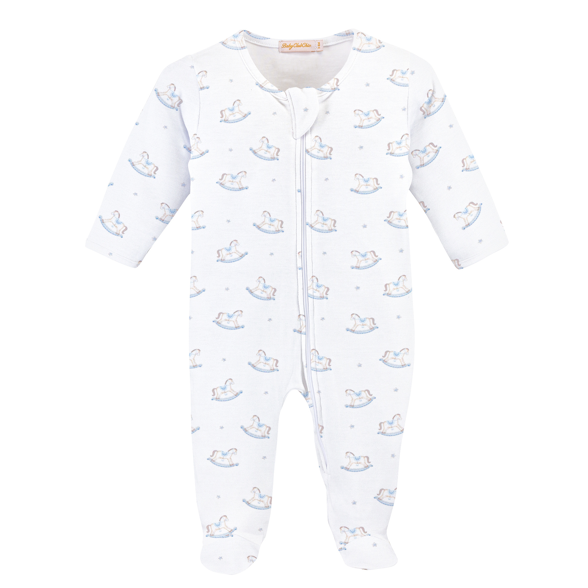 tiny rocking horse printed zipped footie - Beyond The Rainbow
