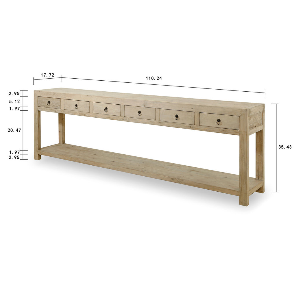 6 Drawer Pine Console Table - Thrive Interiors and Design