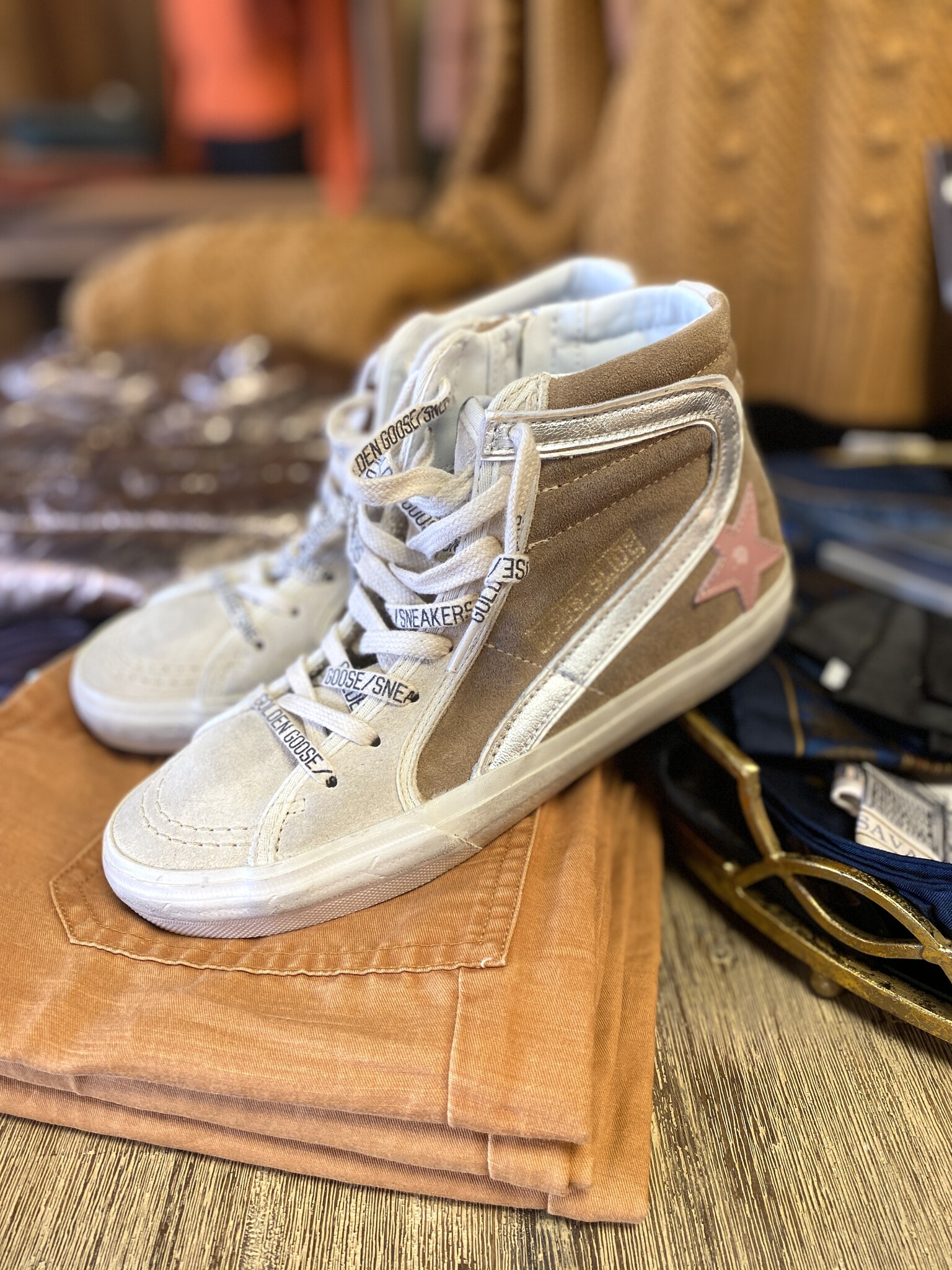 GOLDEN GOOSE SLIDE SUEDE W PINK STAR SILVER WAVE
