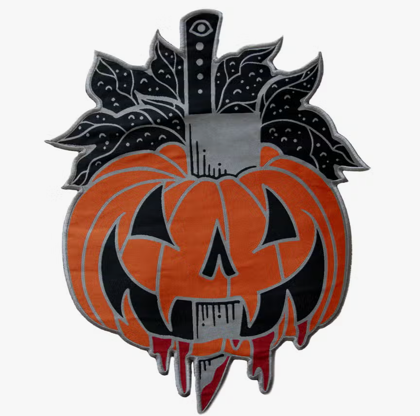 -Stabbed Jack-O-Lantern Pumpkin Iron-On Back Patch - Becca