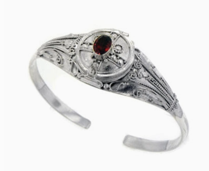 Medieval Sterling Silver Genuine Garnet Locket Box Poison Cuff Bracelet ...