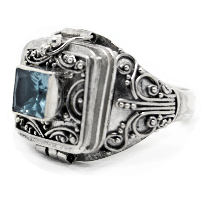 Sterling Silver Medieval Blue Topaz Poison Ring | - Becca