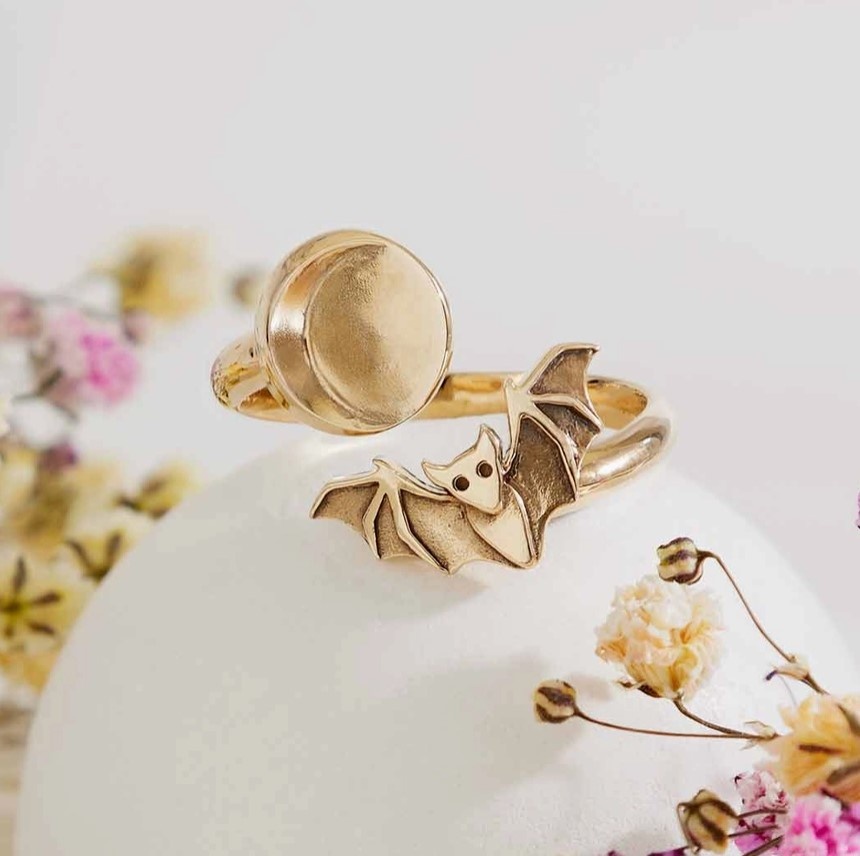 Adjustable Moon and Bat Ring | - Becca