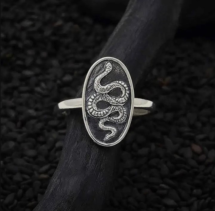 Sterling Silver Oval Snake Ring | - Becca