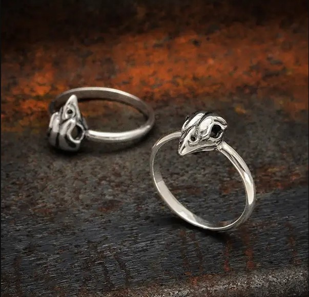Sterling Silver Small Bird Skull Ring | - Becca