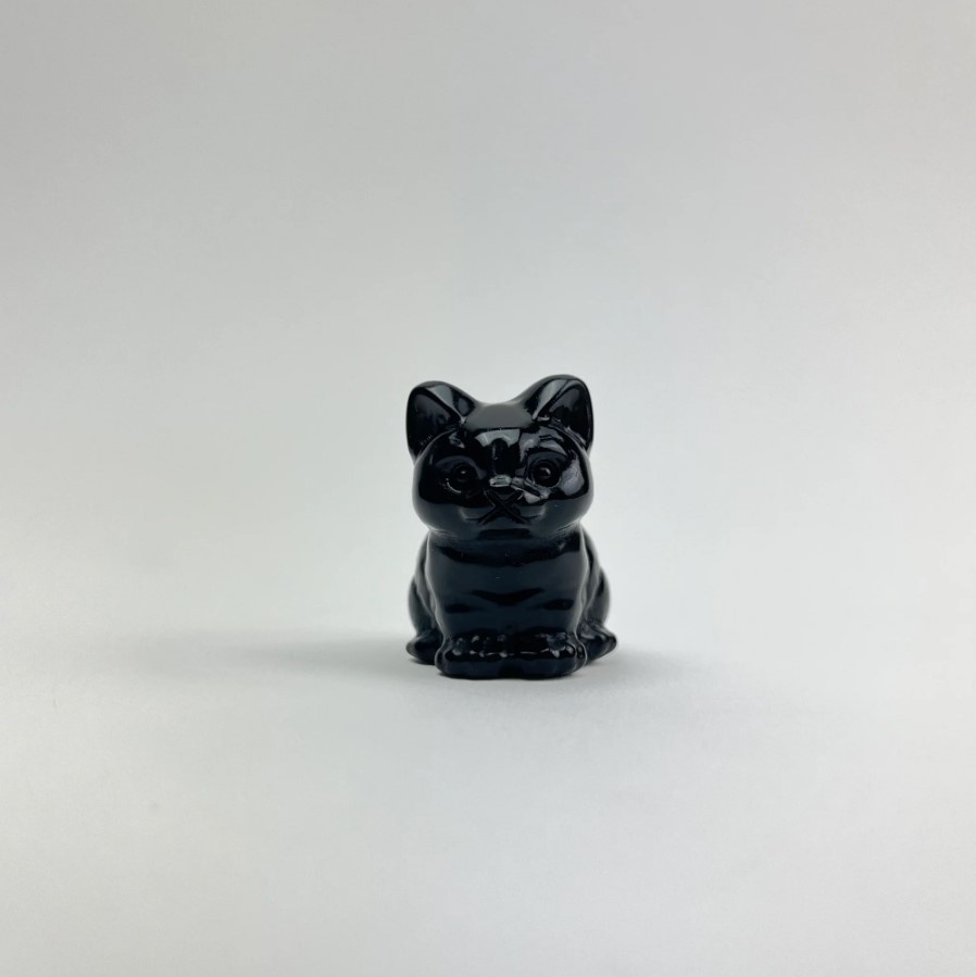 Mini Carved Crystal Cats | 35mm | Black Obsidian - Becca