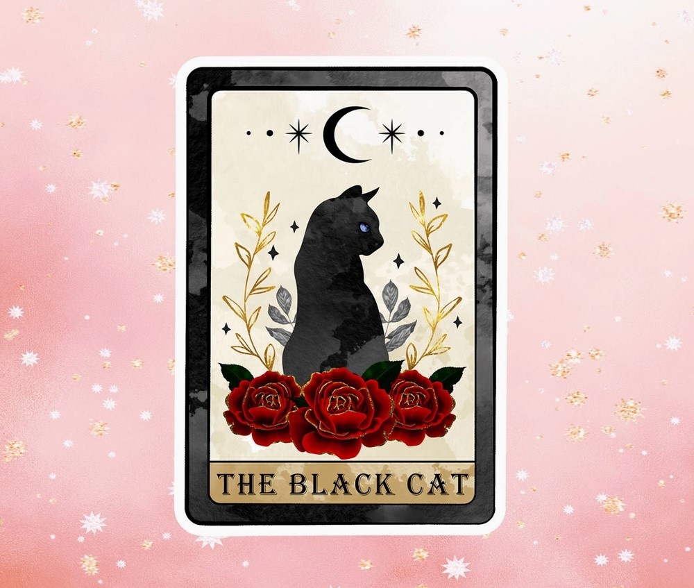-Black Cat Tarot Card Sticker Metaphysical Intention - Becca