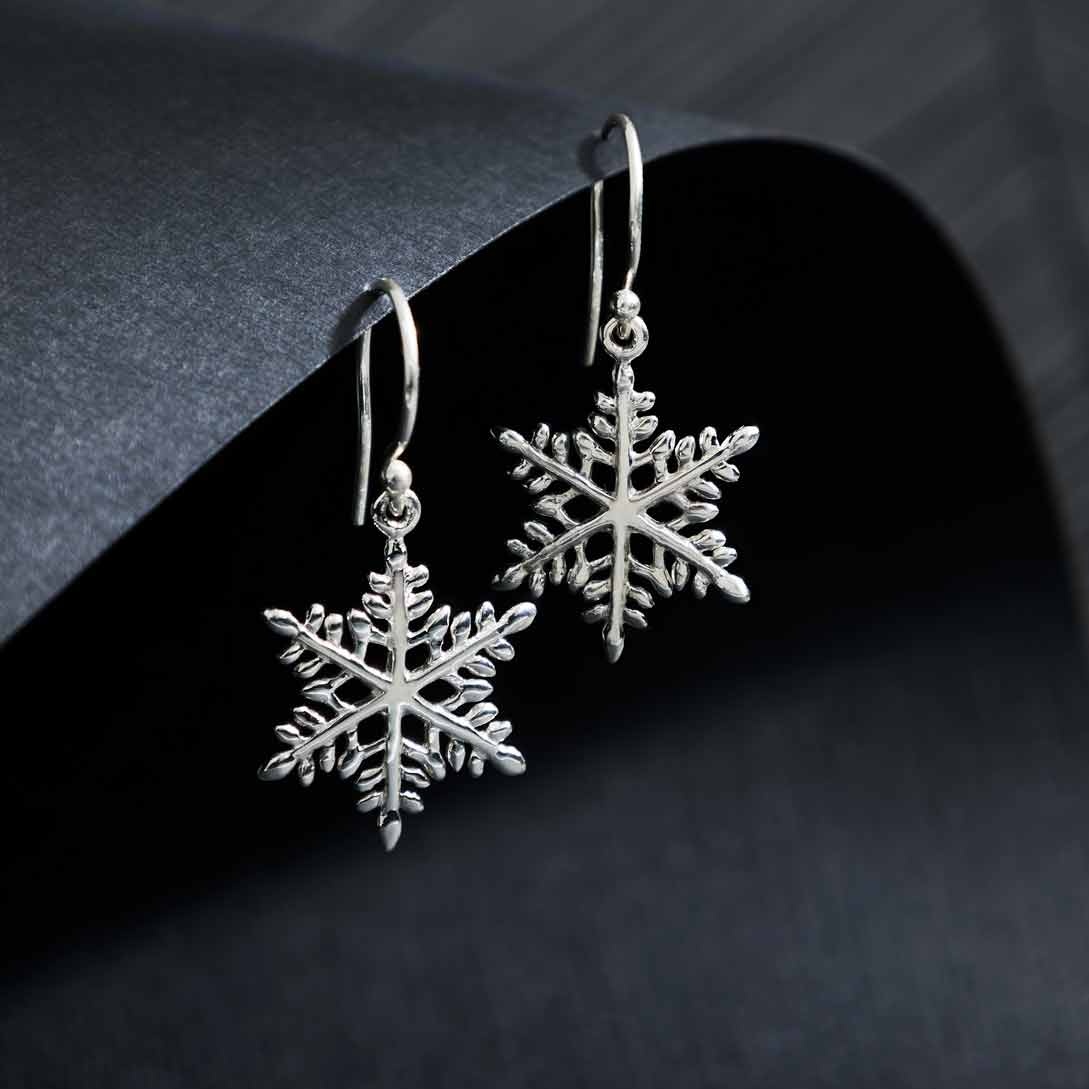 -Sterling Silver Snowflake Dangle Earrings - Becca