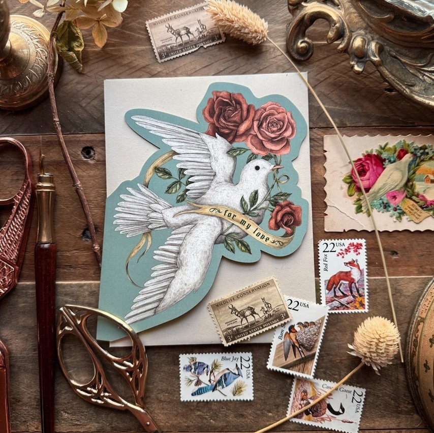 -4.25” X 5.5” For My Love (Dove and Roses) Greeting Card - Becca