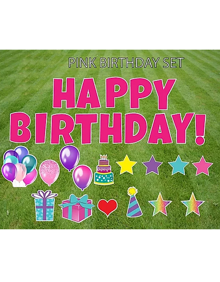 Rental Yard Card "Happy Birthday - Pink" - Store Pick Up ONLY - Party On!