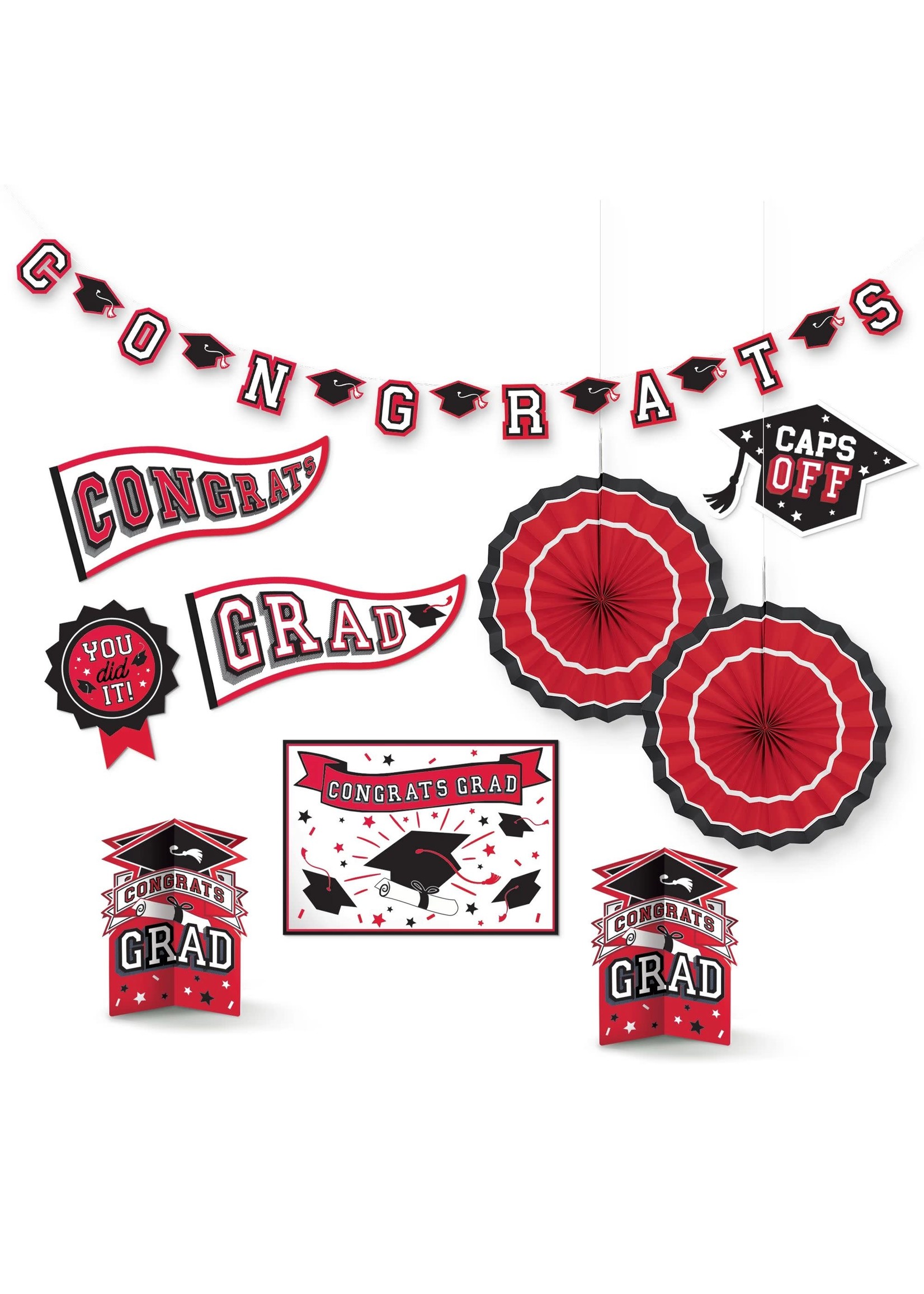 Red Grad Room Decorating Kit - Party On!