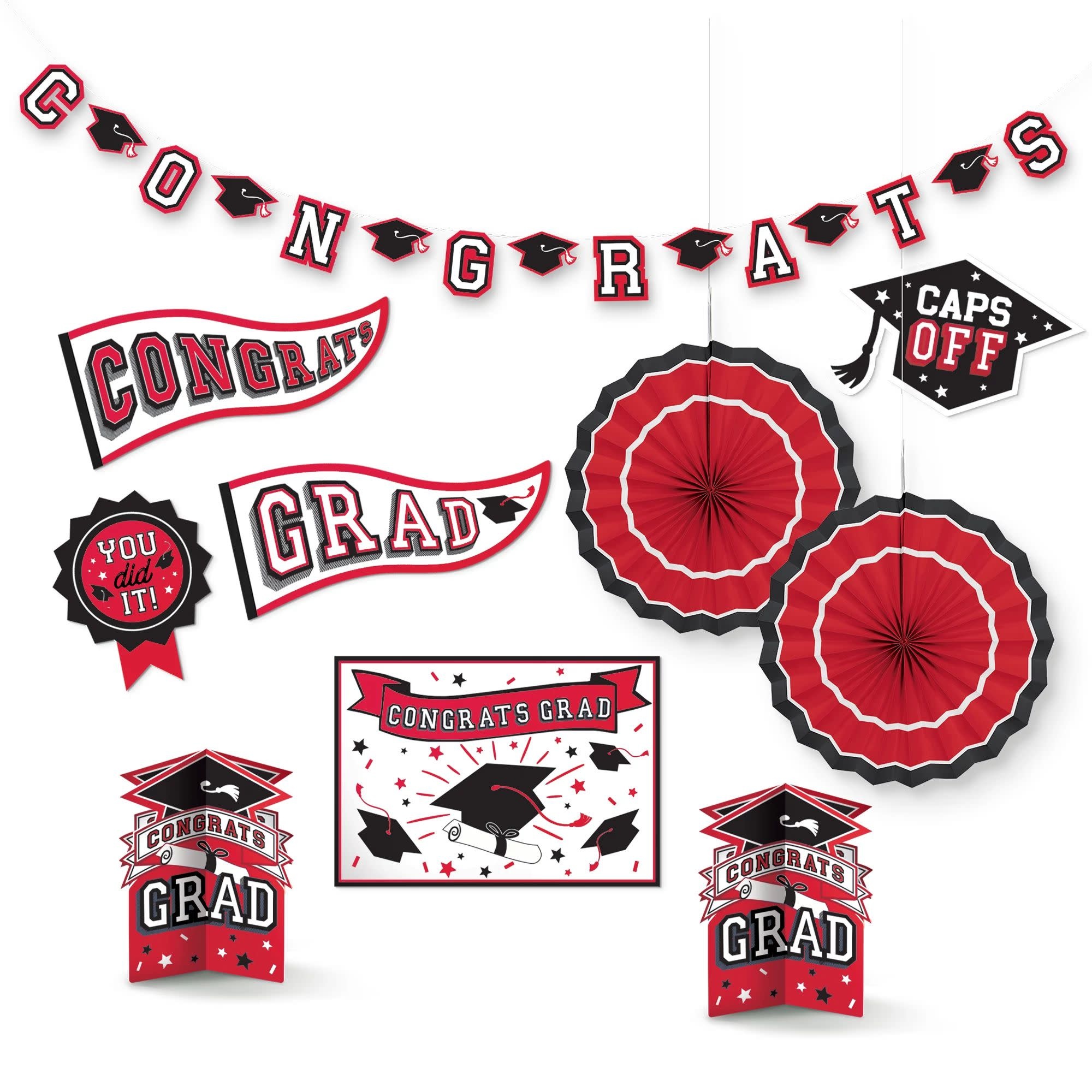 Red Grad Room Decorating Kit - Party On!