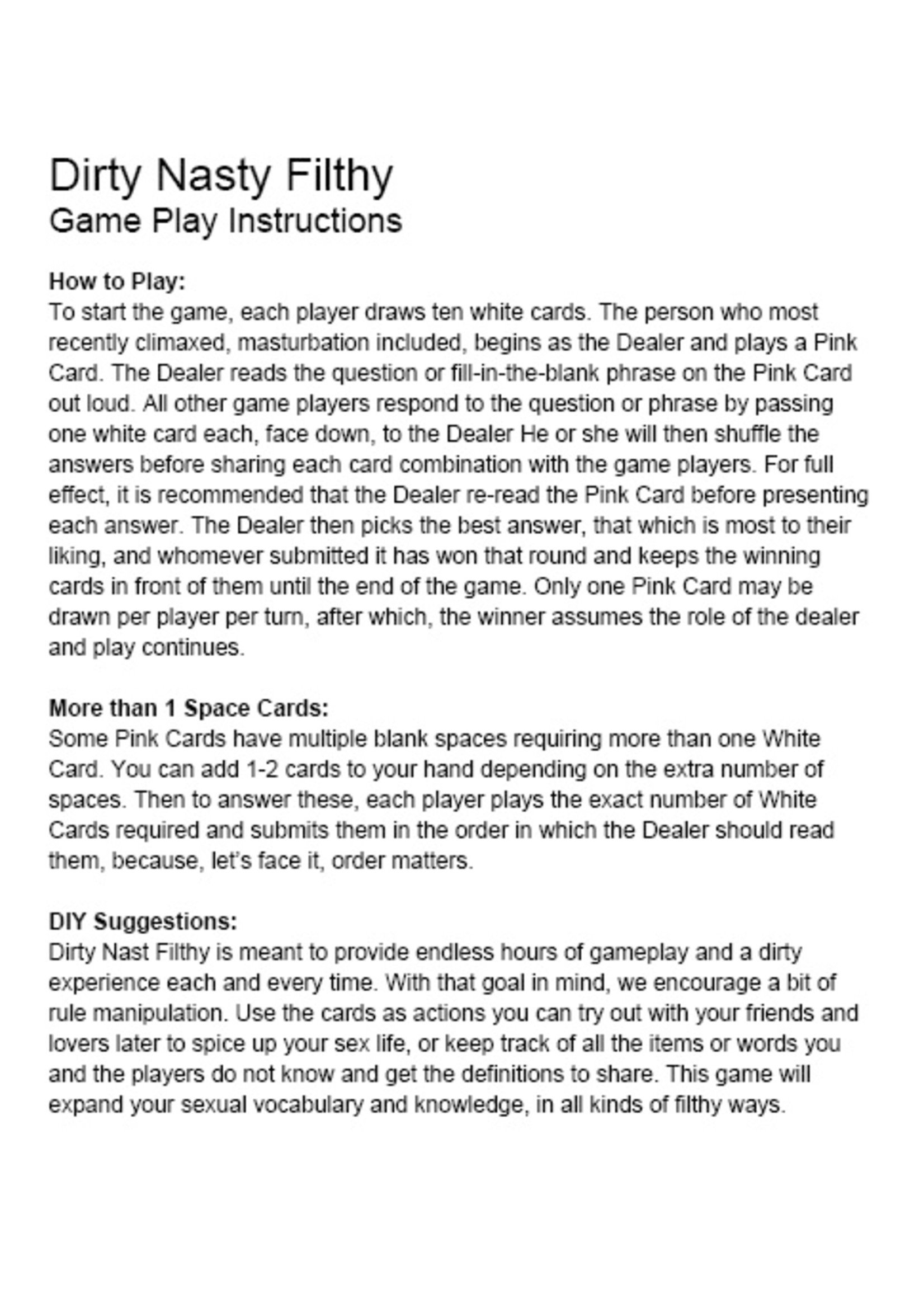 DIRTY NASTY FILTHY GAME - Party On!