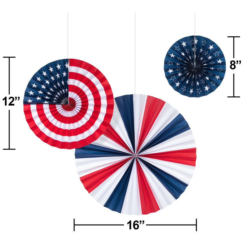 Patriotic Paper Fans - 3ct - Party On!