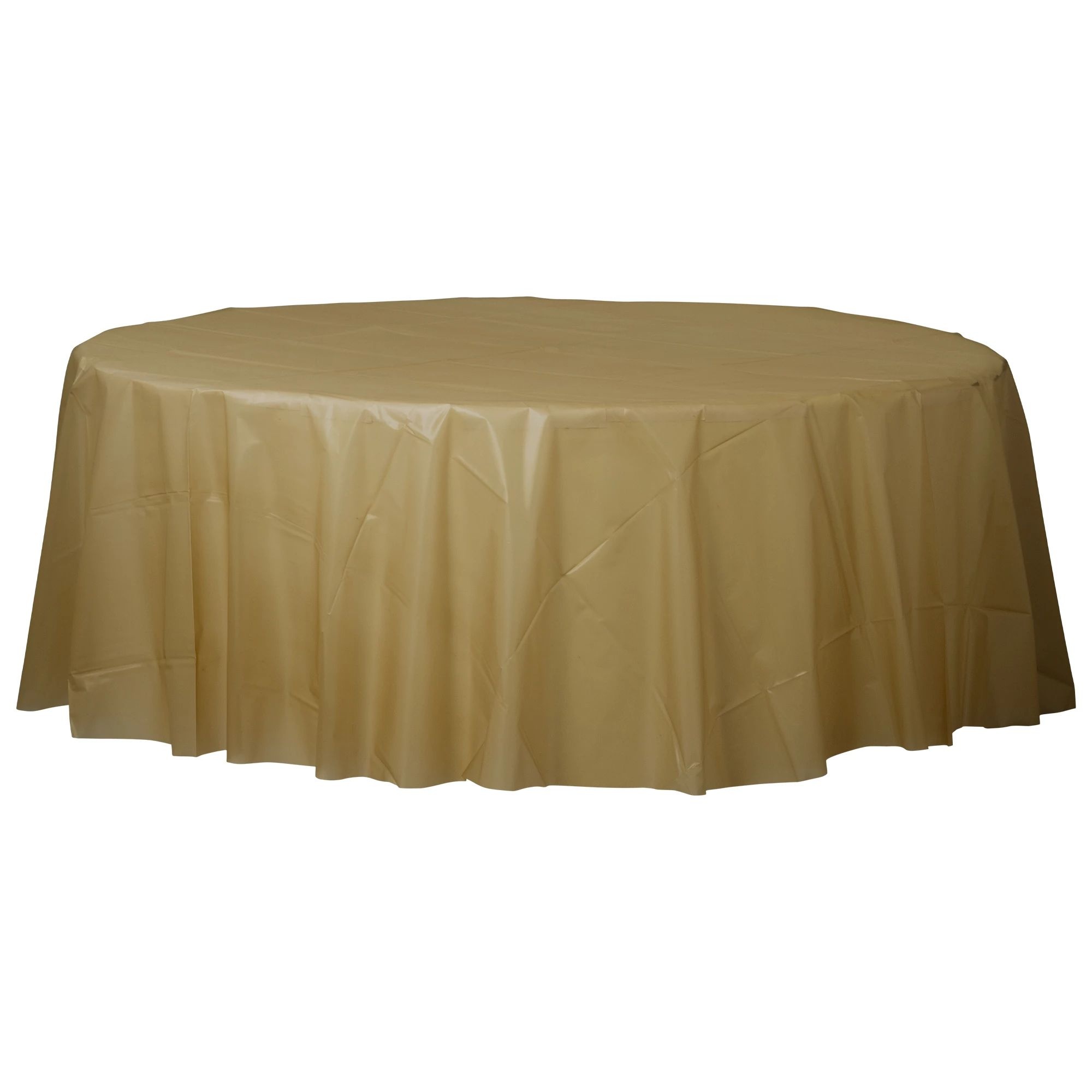 84" Round Plastic Table Cover- Gold - Party On!