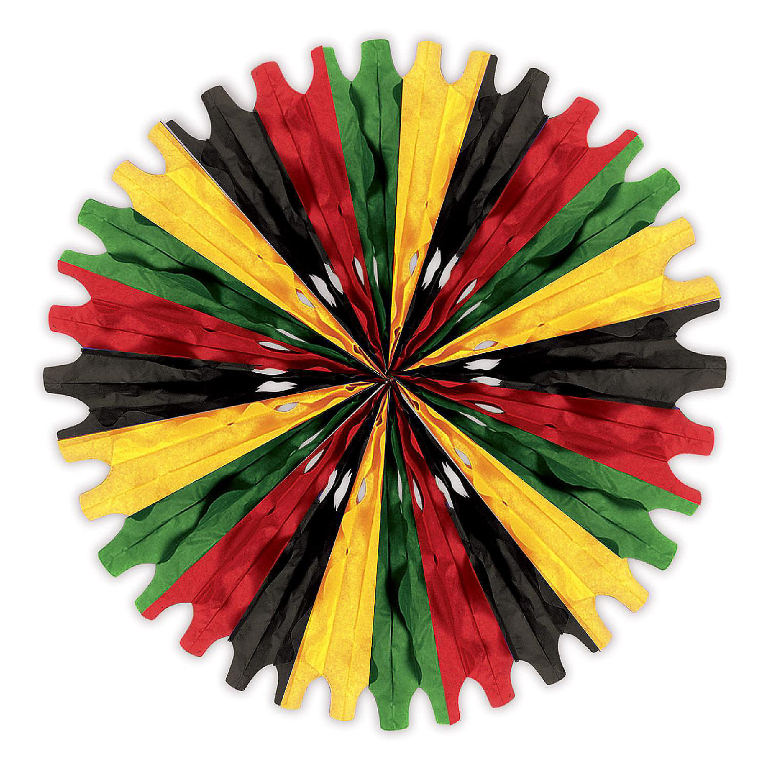 Tissue Fan Decoration-25in-Black, Red, Green & Yellow - Party On!