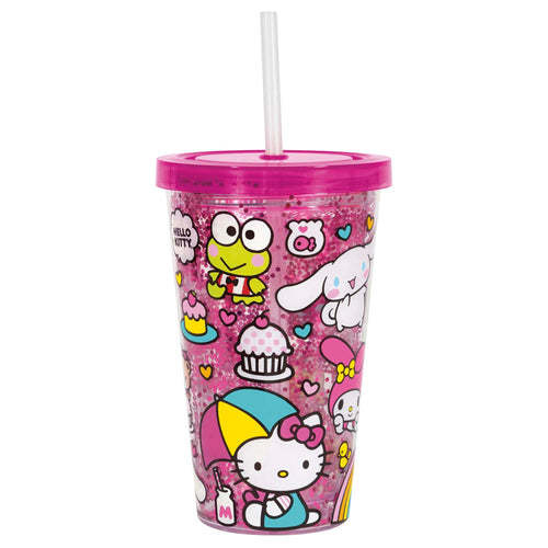 Hello Kitty Plastic Tumbler With Lid and Straw 16 Ounces - Party On!